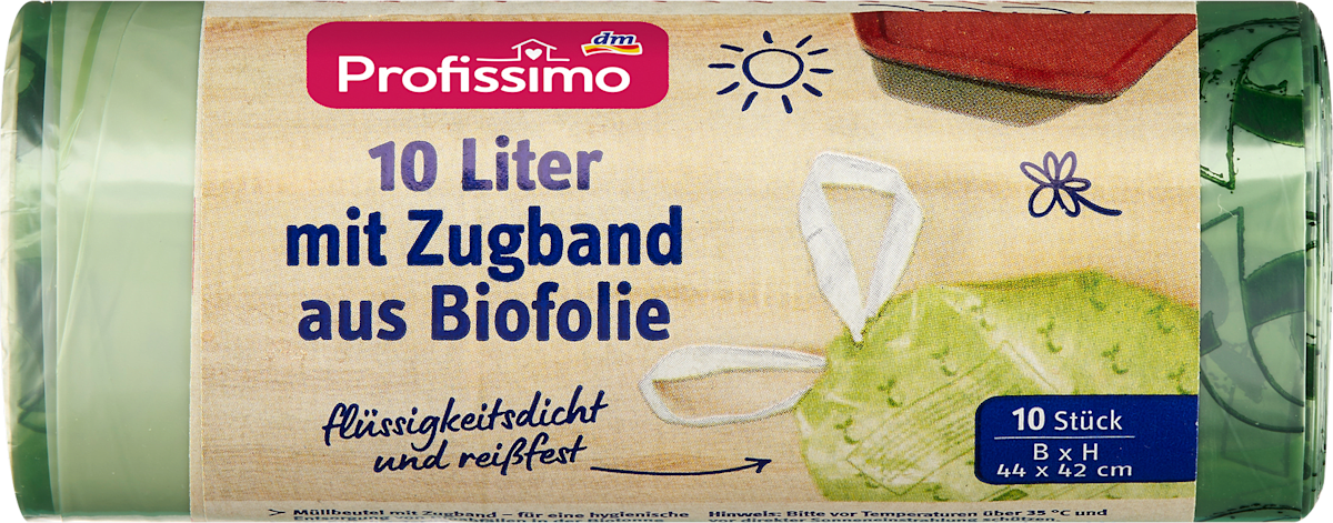 Profissimo Vrečke za smeti iz bio folije z vrvico, 10 l, 10 kos | dm.si