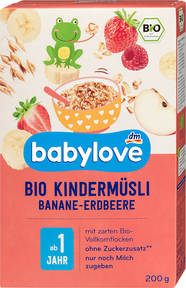 babylove bio müsli s banány a jahodami, 200 g | dm.cz