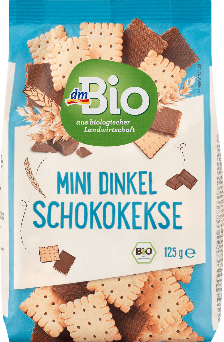 dmBio Bio masleni pirini piškoti s polnomlečno čokolado, 125 g | dm.si