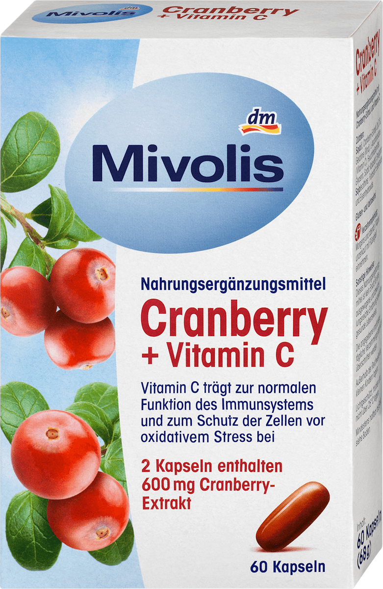 Mivolis kapsle s vitamínem C s příchutí brusinek, 68 g | dm.cz