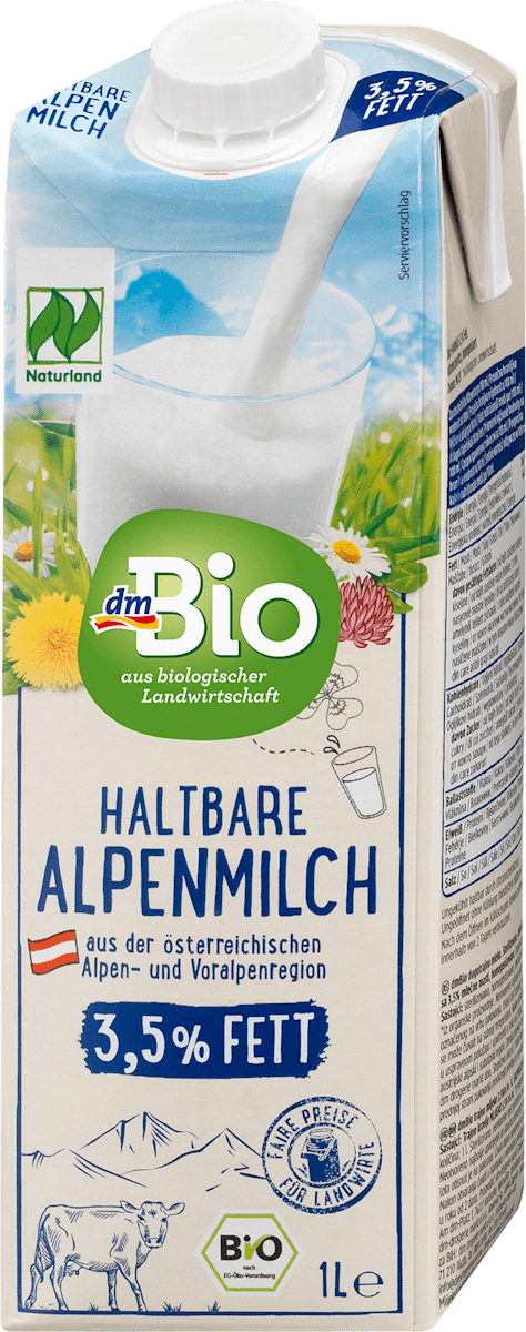 dmBio Bio alpesi tartós teljes tej 3,5% zsírtartalommal, UHT-hőkezelt ...