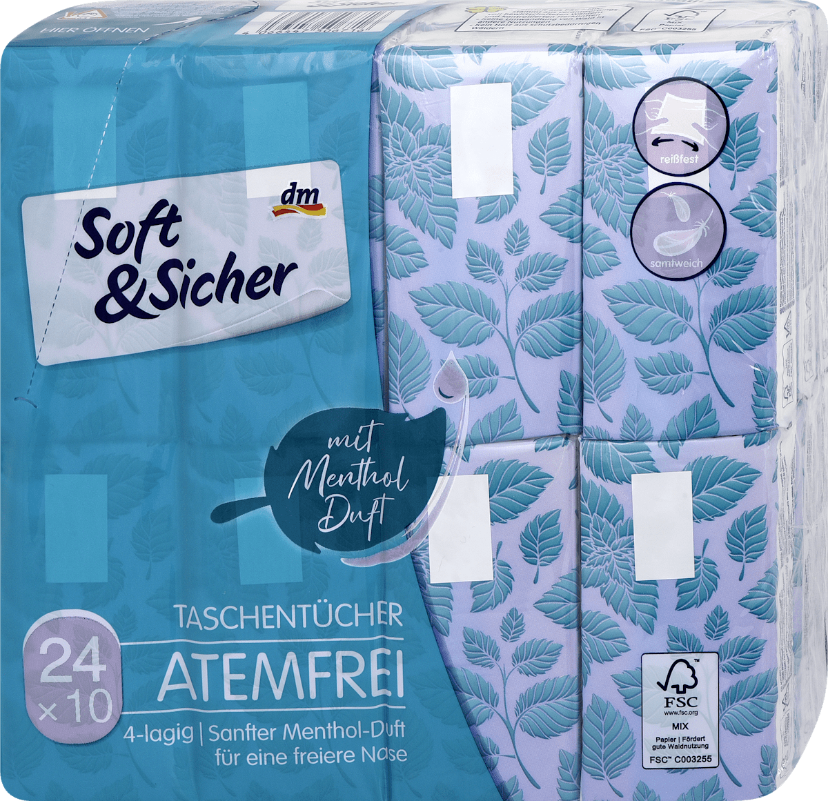 Soft&Sicher Papirnate maramice s mirisom mentola, 4-slojne, 24 kom. | dm.hr