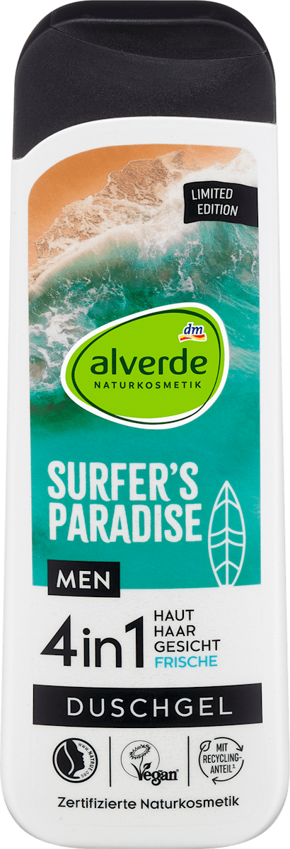 alverde NATURKOSMETIK MEN Gel de duș 4in1 Surfer's Paradise, 250 ml | dm.ro