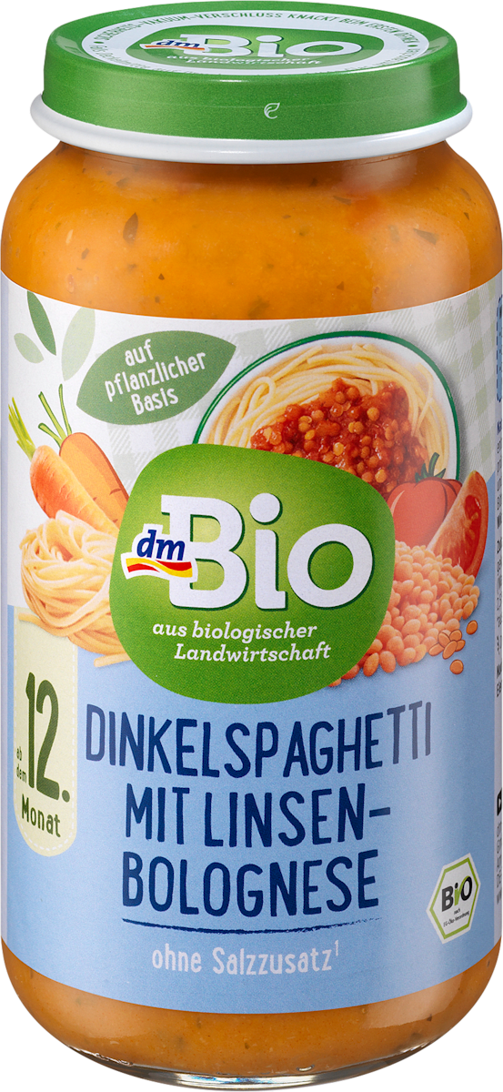 dmBio Bio zelenjavna omaka z lečo in polnozrnatimi pirinimi testeninami ...