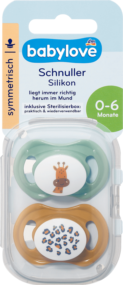 babylove Schnuller Silikon symmetrisch, ocker/mint, 0-6 Monate, 2 St ...