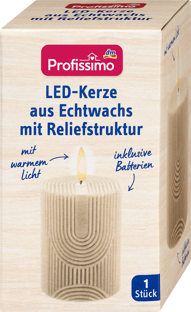 Profissimo LED Kerze aus Echtwachs mit Reliefstruktur 100/75 mm, 1 St ...
