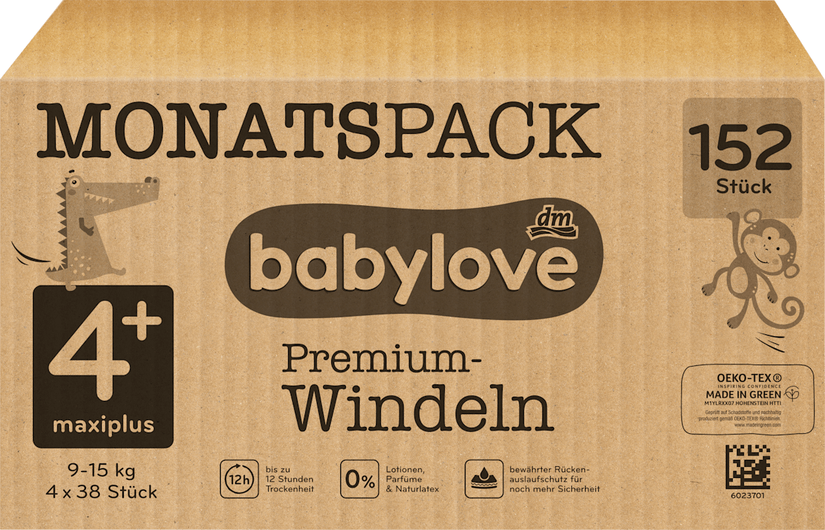 babylove Windeln Premium Gr. 4+ Maxi Plus (9-15 kg), Monatspack, 152 St ...