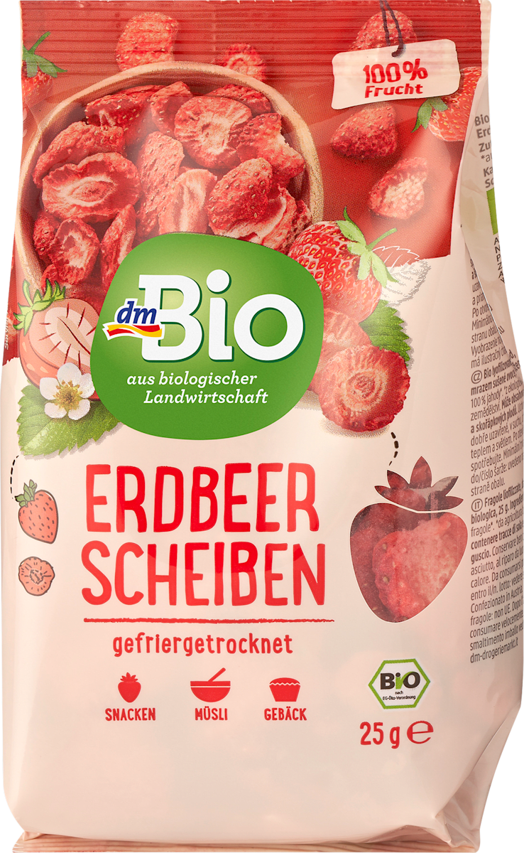 dmBio Trockenfrüchte, Erdbeerscheiben gefriergetrocknet, 25 g dauerhaft ...
