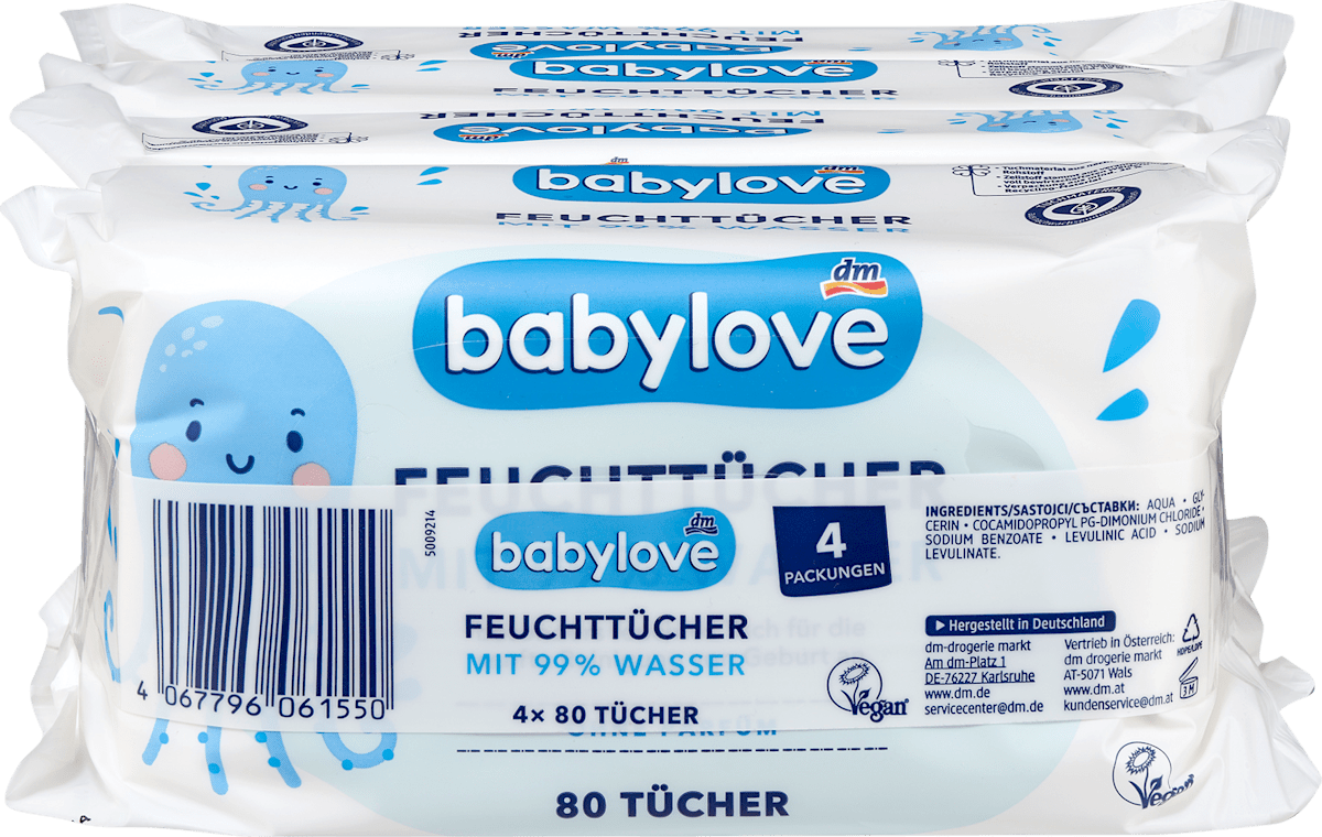 babylove Vlažne maramice 99% voda, 4x80kom, 320 kom | dm.rs