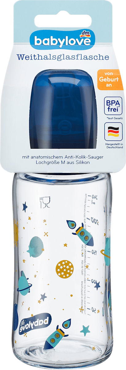 babylove Babyflasche Weithals aus Glas, blau, von Geburt an, 240 ml, 1 St dauerhaft günstig ...
