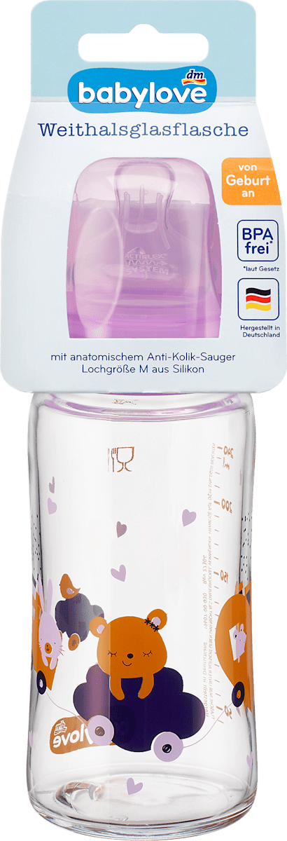 babylove Babyflasche Weithals aus Glas, lila, von Geburt an, 240 ml, 1 St dauerhaft günstig ...