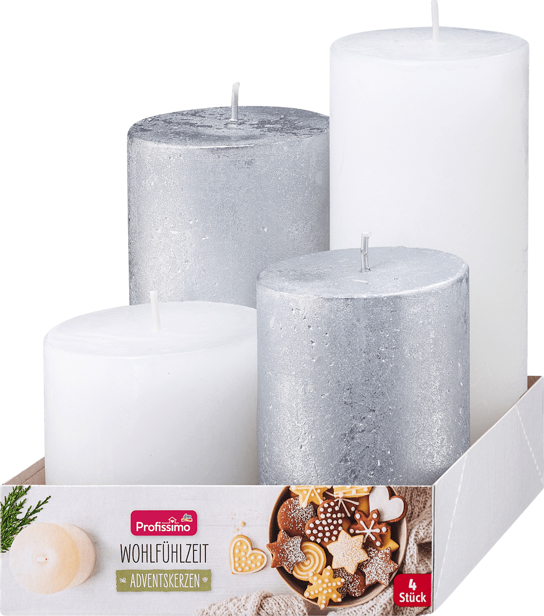 Profissimo Kerzen-Set rustik, weiß-silber, 4 St dauerhaft günstig ...