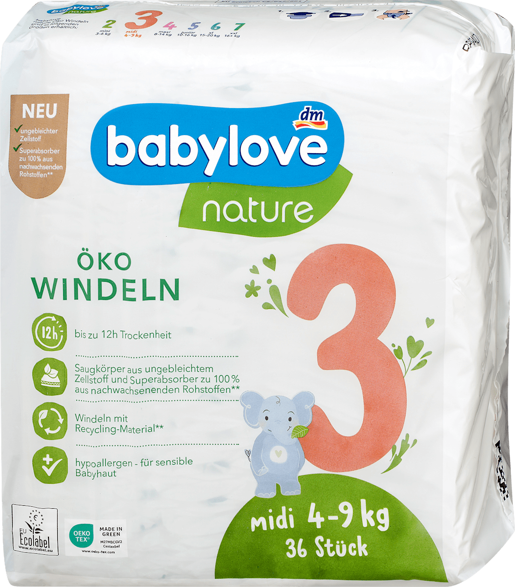 babylove nature nature pelene, veličina 3 midi (4-9kg), 36 kom | dm.rs