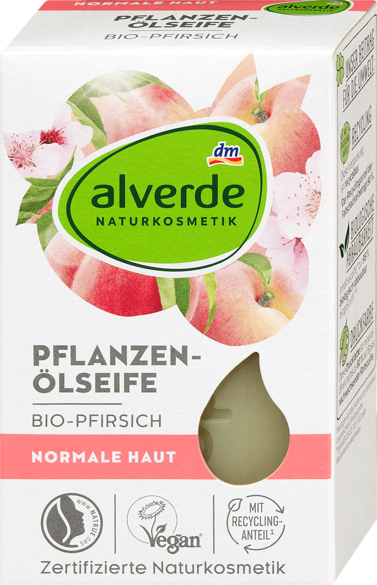 alverde NATURKOSMETIK Tuhé rastlinné olejové mydlo s bio broskyňou, 100 ...