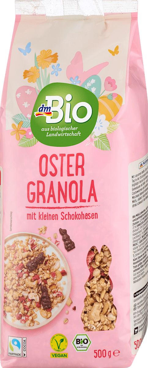 dmBio Granola - Musli proizvod sa čokoladnim figurama i sušenim ...