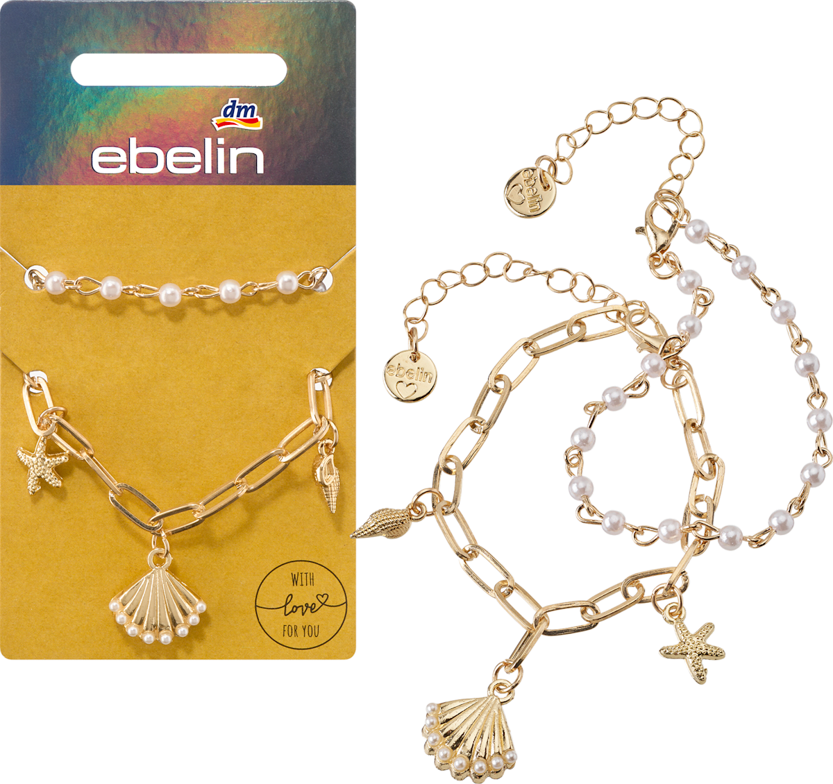 ebelin Armbänder mit Perlen & Muscheln, Gold-Optik, 2 St dauerhaft ...