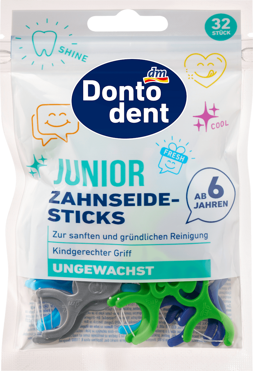 Dontodent Junior dječji konac za zube s držačem 6+ god., 32 kom. | dm.hr