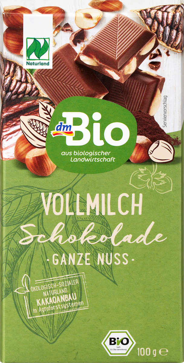 dmBio Schokolade, Vollmilch Schokolade ganze Haselnuss 20 %, 100 g ...