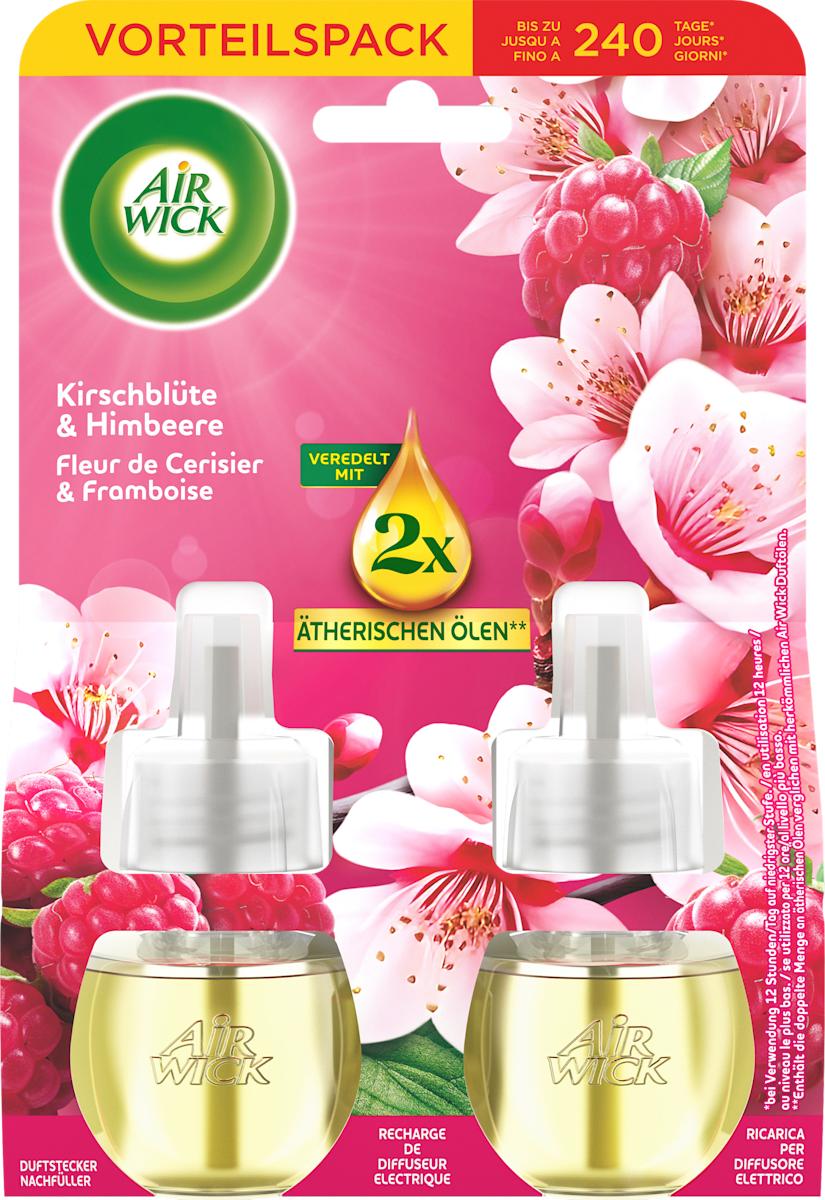 AirWick Lufterfrischer Duftstecker Kirschblüte & Himbeere Nachfüllpack (2x19 ml), 38 ml ...