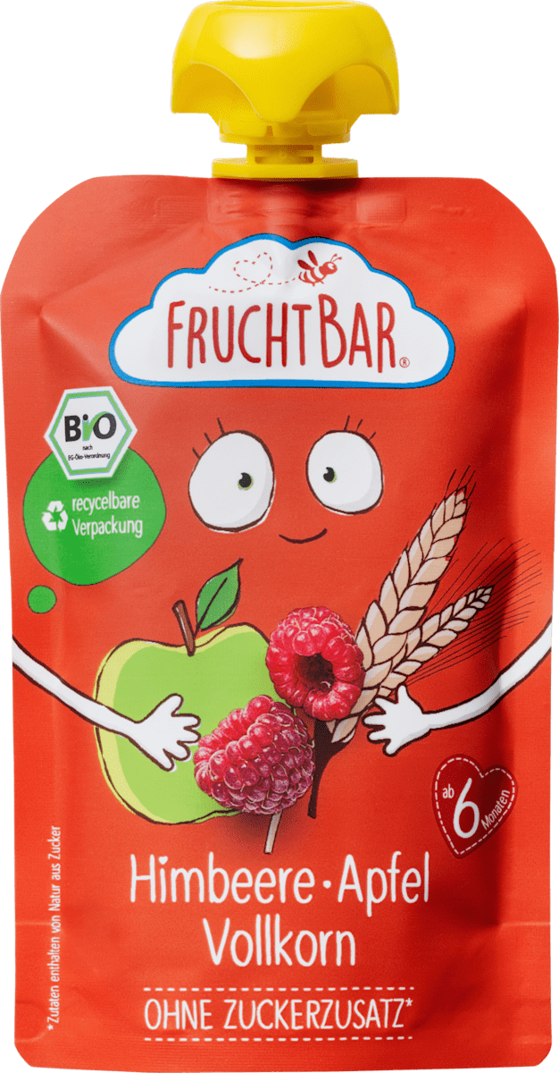 FruchtBar Quetschie Bio Himbeere, Apfel und Vollkorn ab 6 Monaten, 100 ...