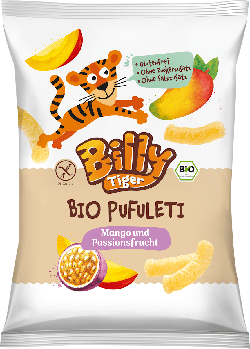 Billy Tiger Kindersnack Pufuleti Mango & Passionsfrucht ab 3 Jahren, 35 ...