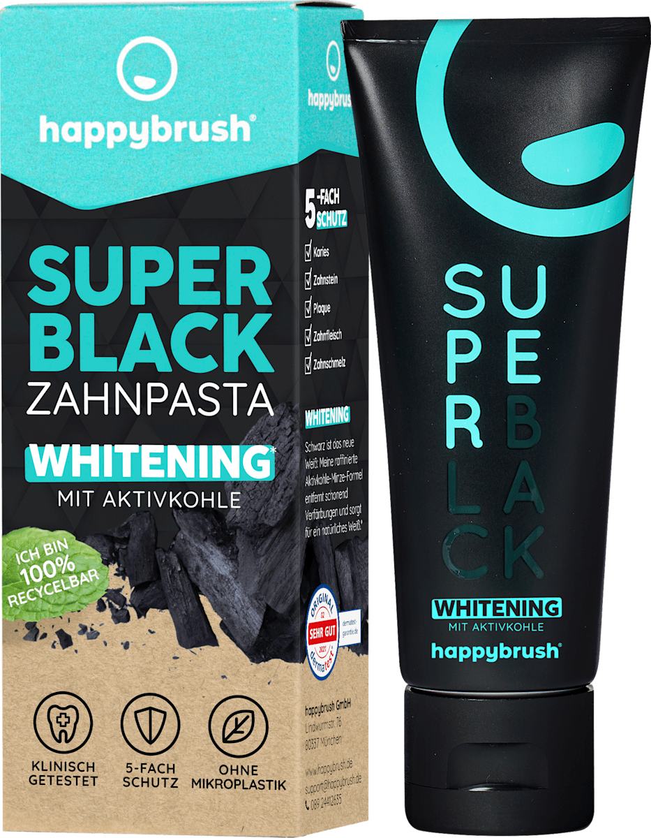 happybrush Zahnpasta Super Black mit Aktivkohle, 75 ml | dm.at