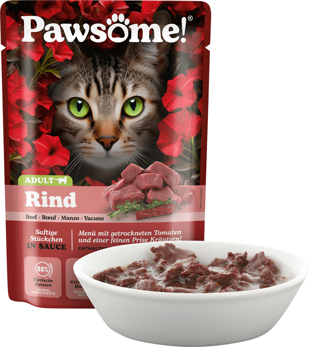Pawsome Nassfutter Katze mit Rind, 85 g dauerhaft günstig online kaufen ...