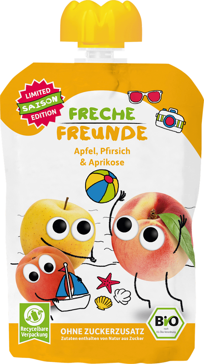 Freche Freunde Quetschie Apfel, Pfirsich, Aprikose, ab 6 Monaten, 100 g dauerhaft günstig online ...