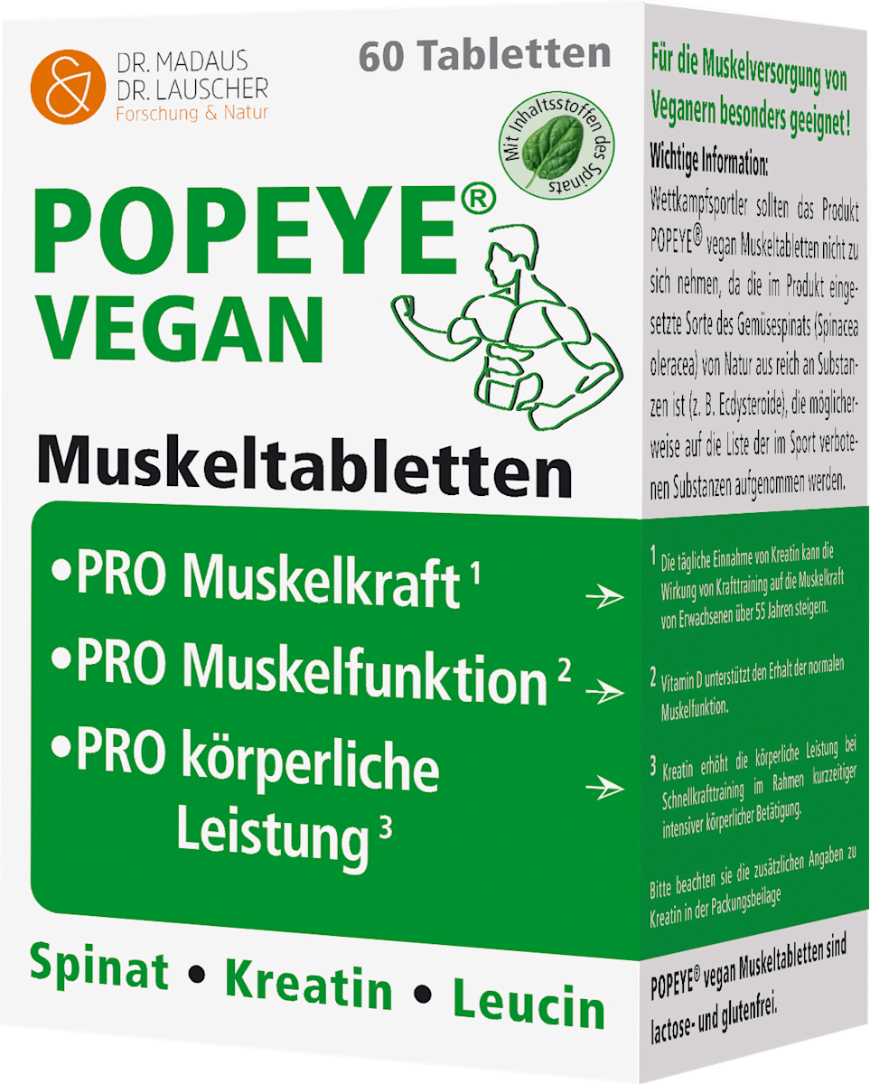 Madaus & Lauscher Popeye vegane Muskeltabletten 60 St, 106 g dauerhaft ...