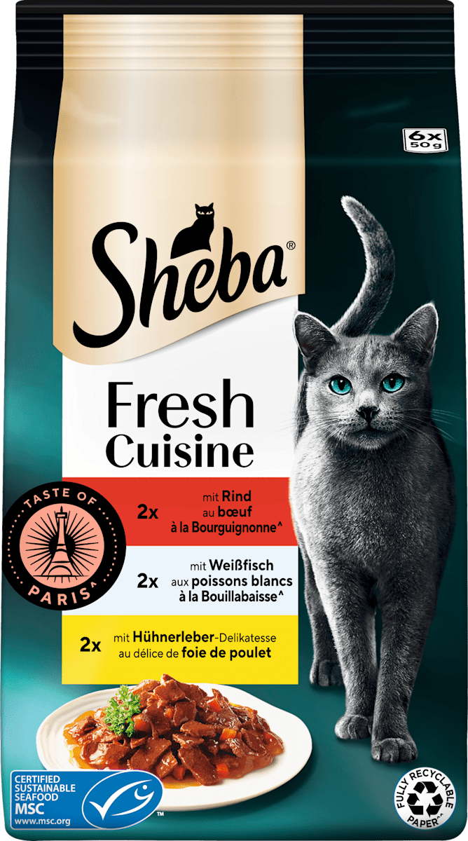 Sheba Nassfutter Katze mit Rind, Weißfisch & Hühnerleber, fresh cuisine ...