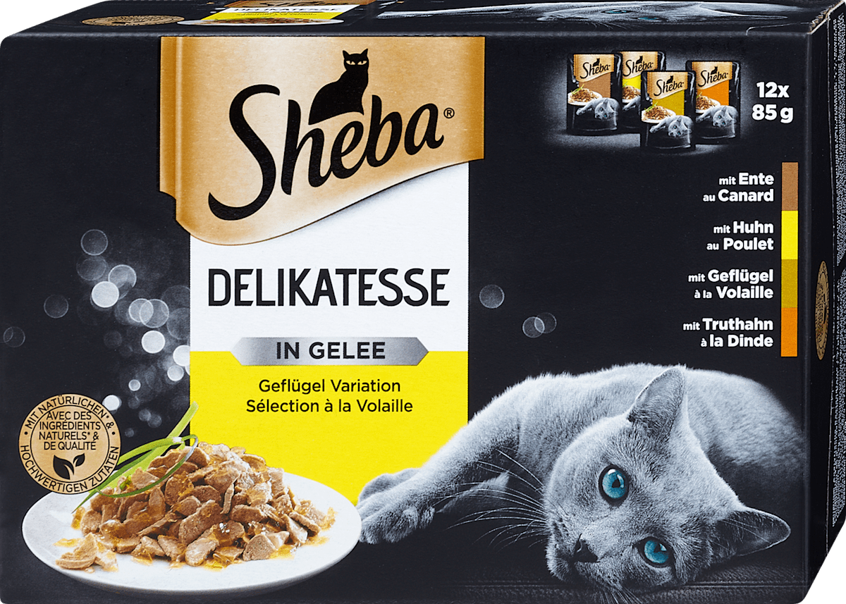 Sheba Nassfutter Katze Delikatesse in Gelee Geflügel Variation, 1 020 g ...
