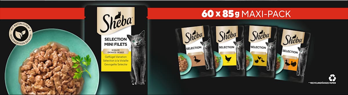 Sheba Nassfutter Katze Geflügel Variation, Mini Filets in Sauce ...