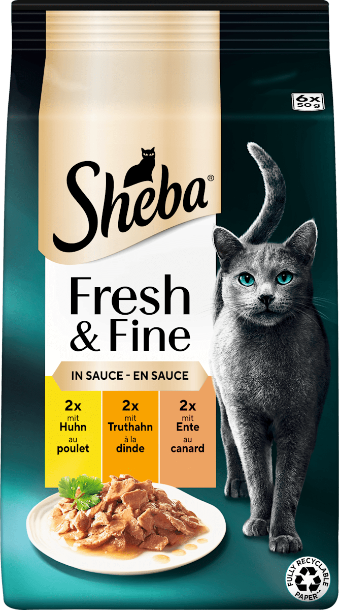 Sheba Nassfutter Katze mit Huhn, Truthahn & Ente, fresh & fine ...