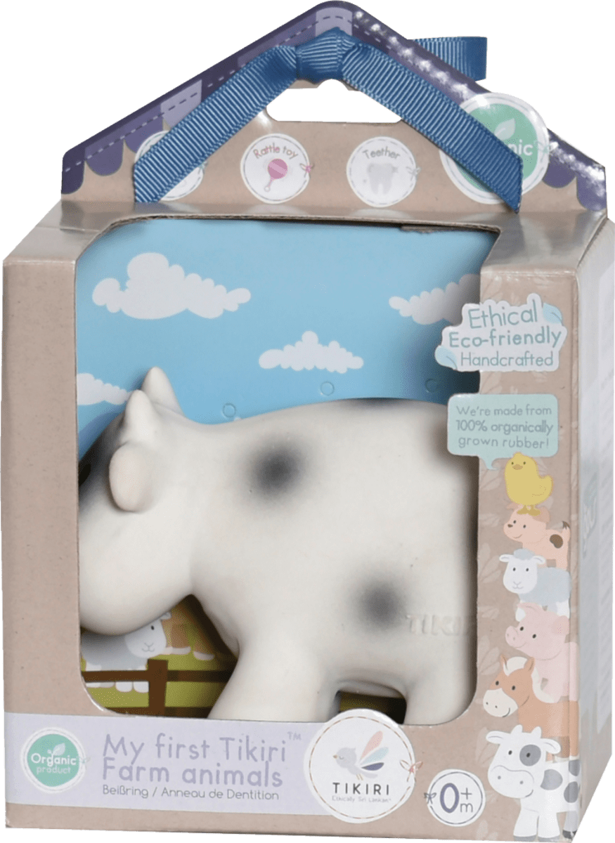 Tikiri chrastítko a kousátko z přírodního kaučuku Kráva, 1 ks | dm.cz