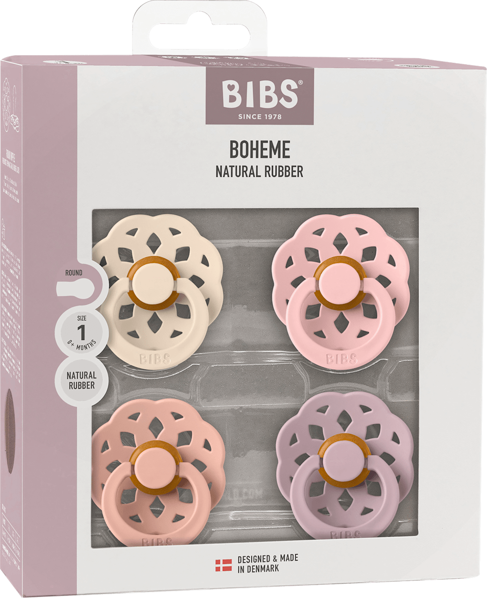 BIBS Schnuller Latex, creme/rosa, Gr. 1, von Geburt an, 4 St dauerhaft ...