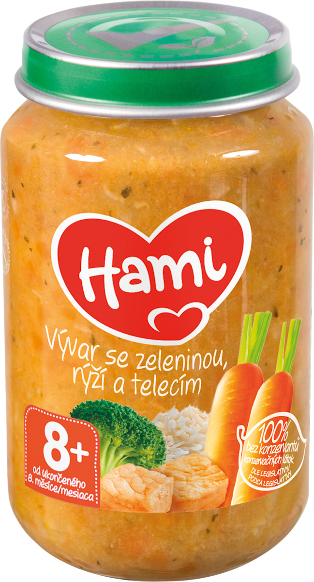 Hami příkrm Vývar se zeleninou, rýží a telecím, 200 g | dm.cz