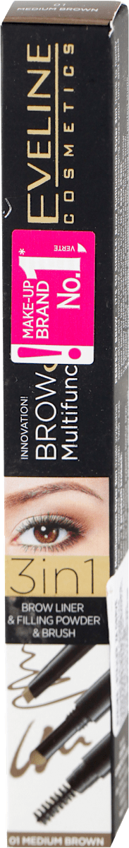 EVELINE COSMETICS BROW Styler Multifunction 3u1 za obrve- 01 Medium brown, 3 ml | dm.rs