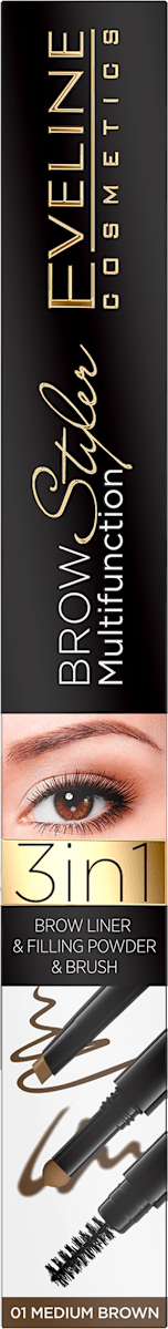 EVELINE COSMETICS Svinčnik za obrvi Brow Styler 3 v 1, 01 Medium Brown, 1 kos | dm.si