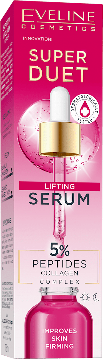 EVELINE COSMETICS Super Duet Lifting Serum pentru față cu peptide și colagen, 18 ml | dm.ro