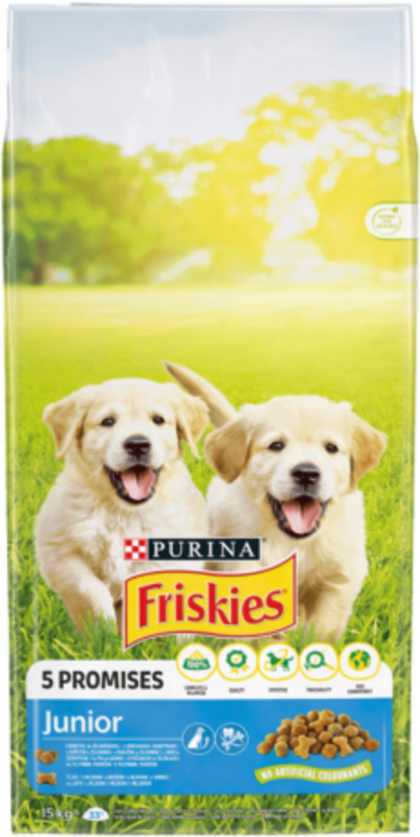 Friskies Hrană cu pui și legume pentru câini juniori, 15 Kg | dm.ro