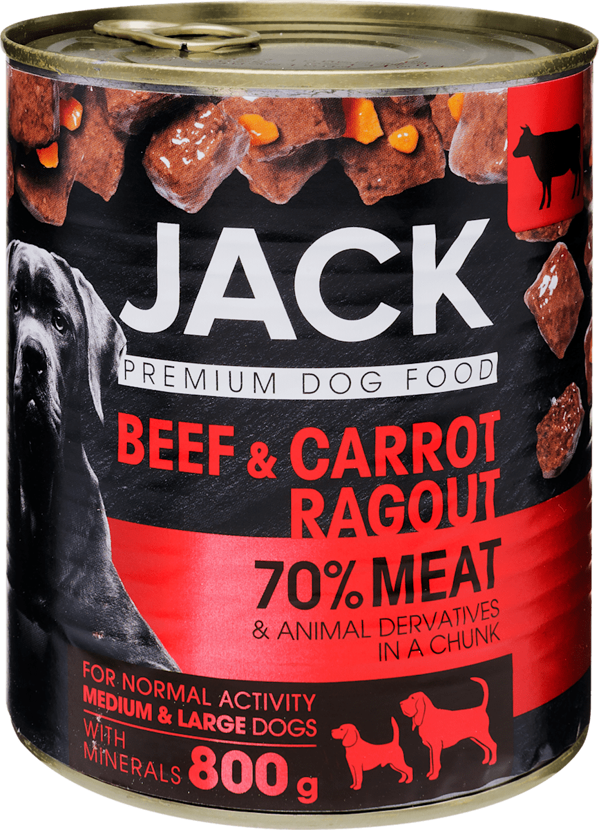 JACK Teljes értékű állateledel, marha-répa ragu, felnőtt kutyáknak, 0,8 ...