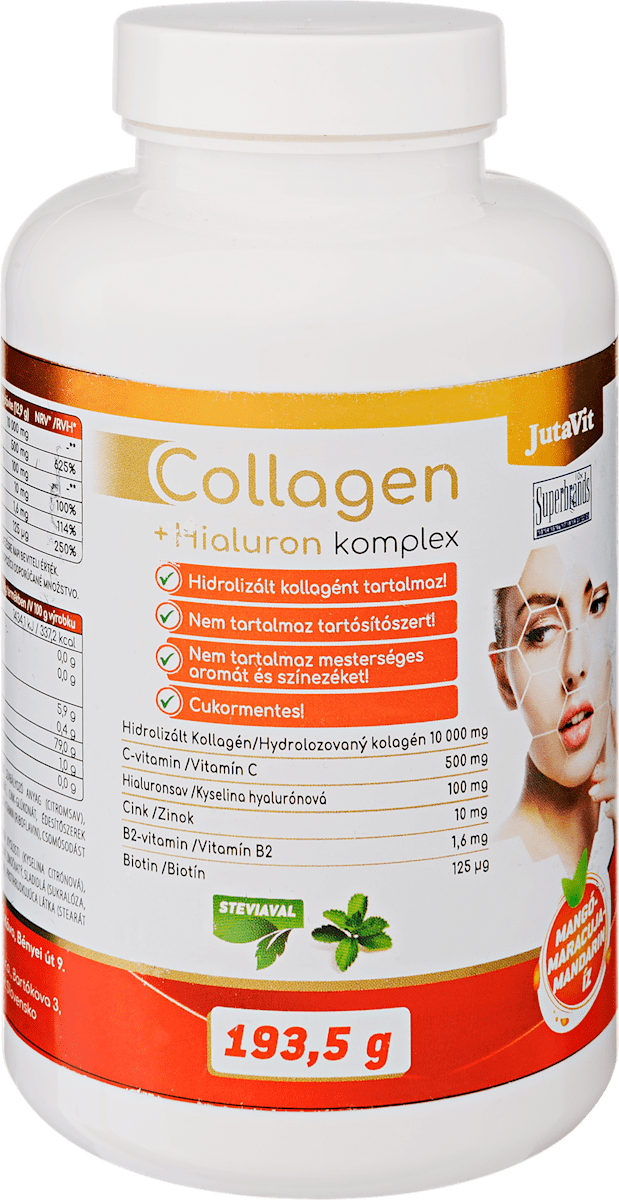 JutaVit Kollagén + hialuron komplex, mangó-maracuja-mandarin ízű, 193,5 g | dm.hu