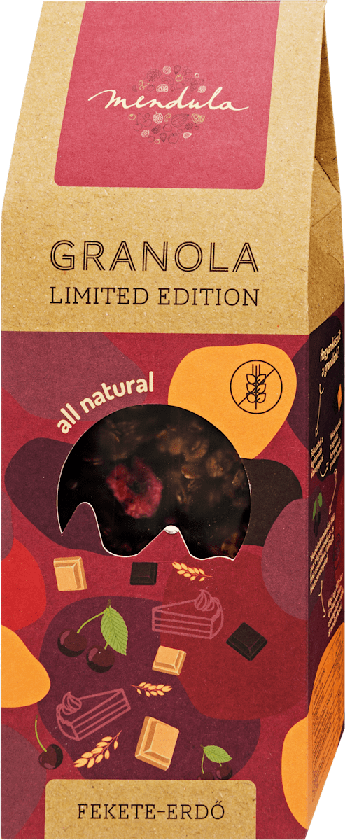 mendula Granola fehér- és étcsokoládéval, liofilizált fekete ...