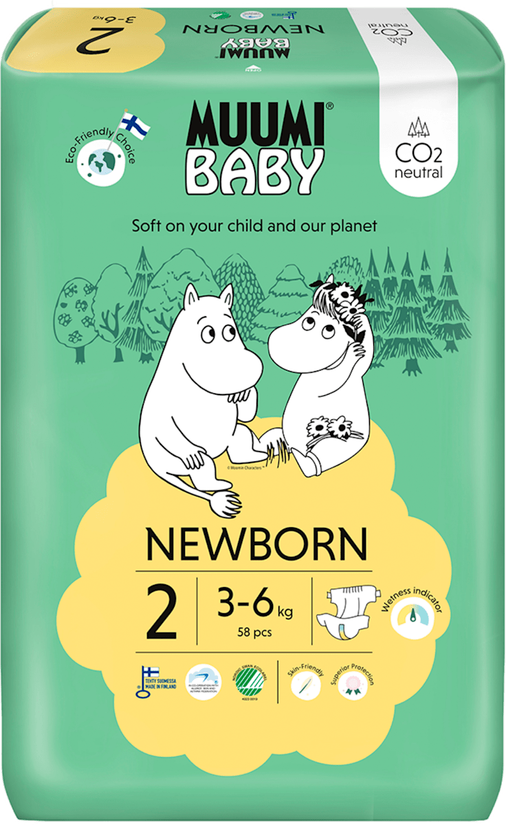 Muumi Baby Eko plienky - veľ. 2 (3-6 kg), 58 ks | mojadm.sk