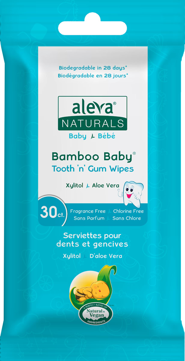 Aleva Naturals Șervețele umede din fibre de bambus pentru dințișori și gingii, 30 buc | dm.ro