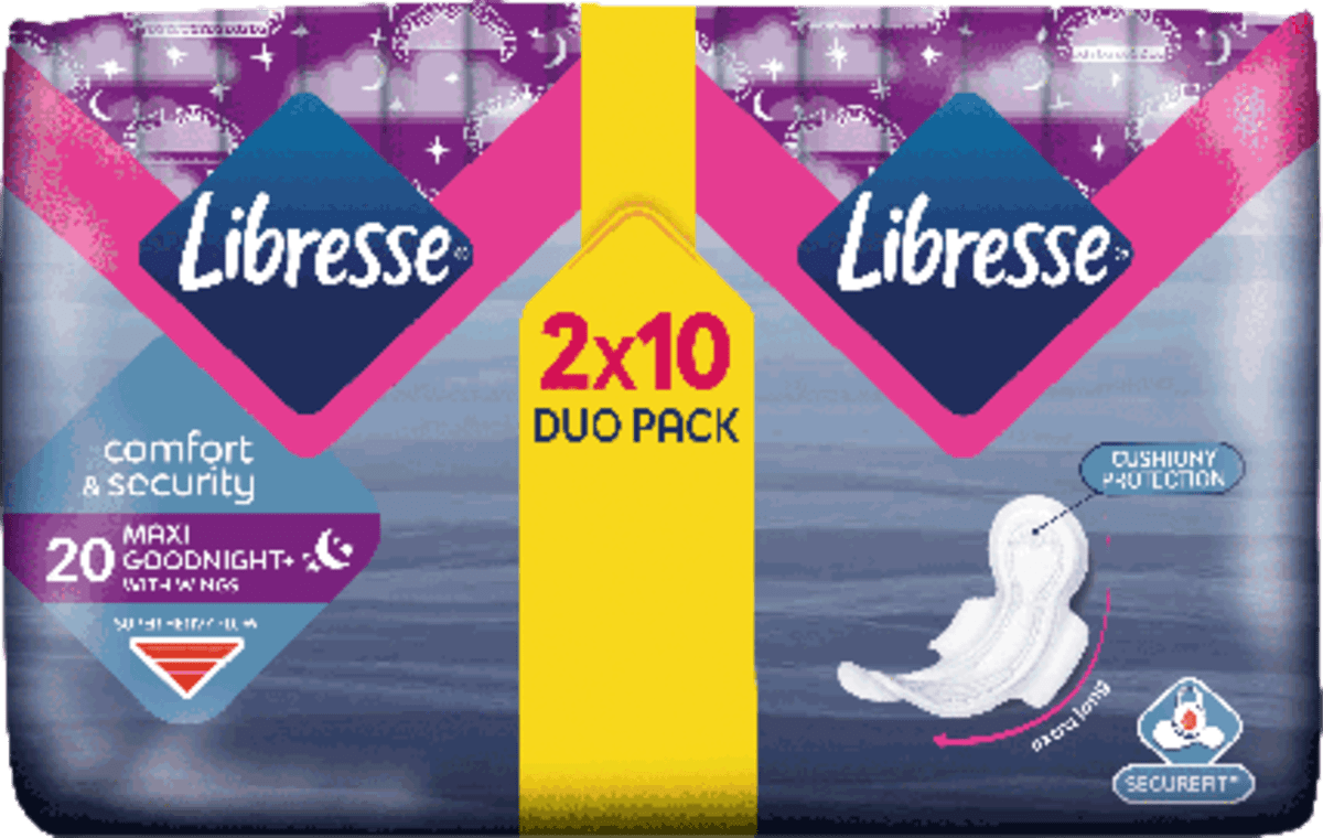 Libresse Дамски превръзки GOOD NIGHT+ Maxi, Duo Pack, 20 бр. | dm България