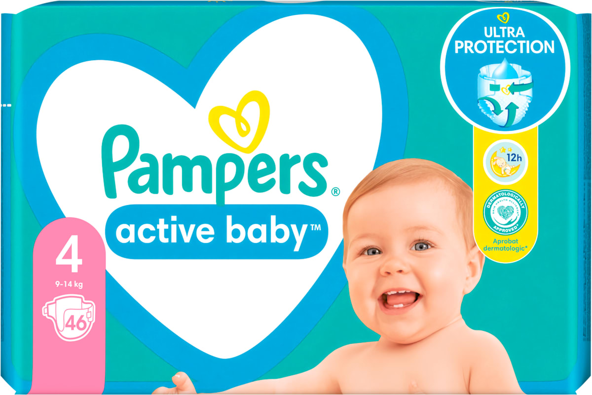 Pampers active baby Scutece numărul 4, 9-14 kg, 46 buc | dm.ro