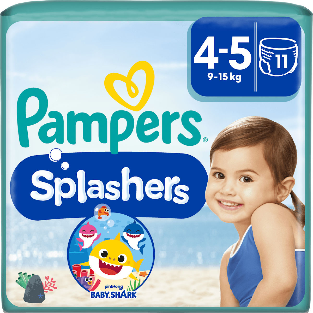 Pampers Splashers Baby Shark plenkové kalhotky do vody, velikost 4, 11 ...