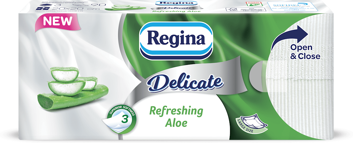 Regina Papír zsebkendő, Delicate, Refreshing Aloe, 3 rétegű, 90 db | dm.hu