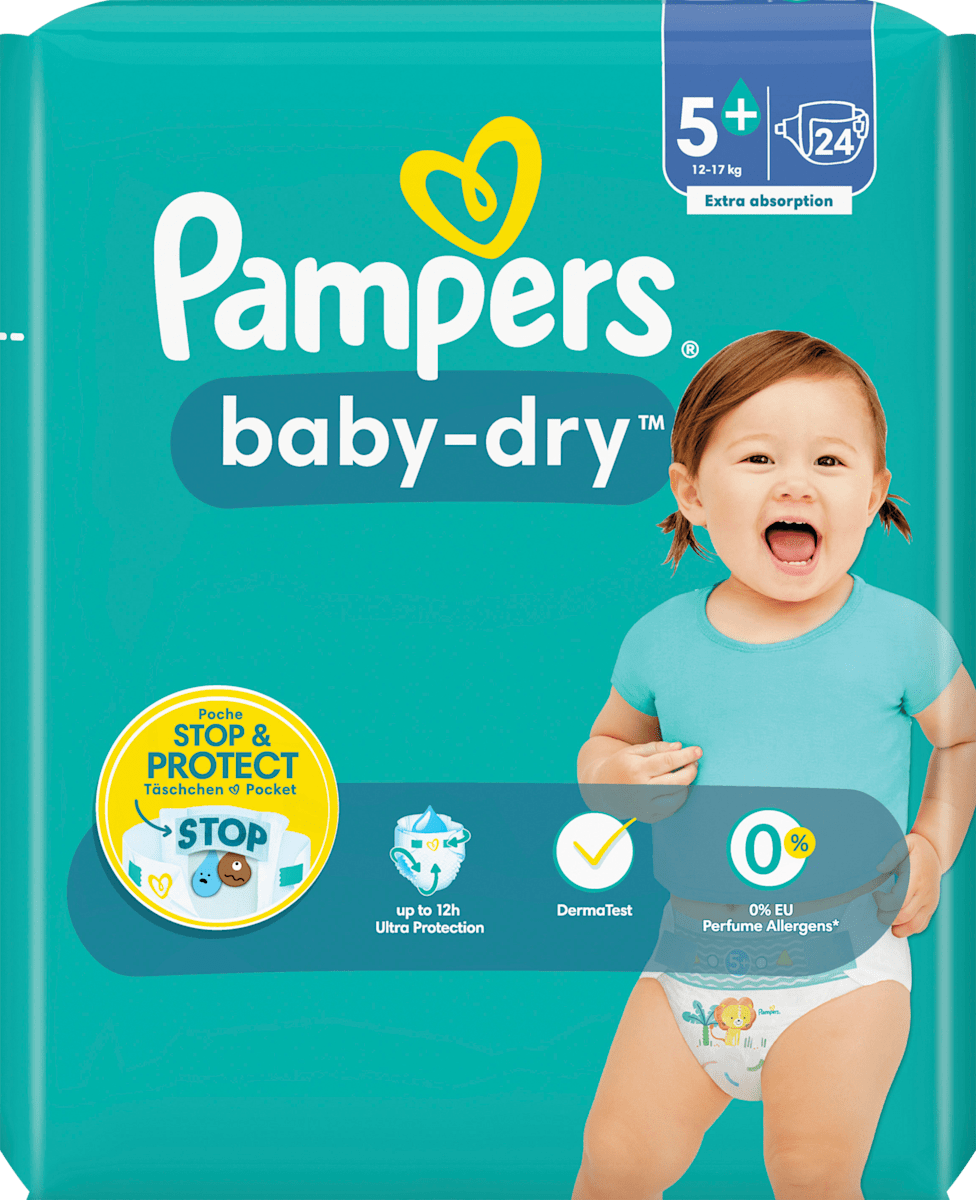 Pampers Windeln Baby Dry Gr. 5+ Junior Plus (12-17 kg), 24 St dauerhaft ...